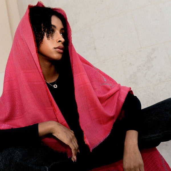 PINK MERINO WOOL & SILK IBN BATTUTA KEFFIYEH – SEP Textiles UG